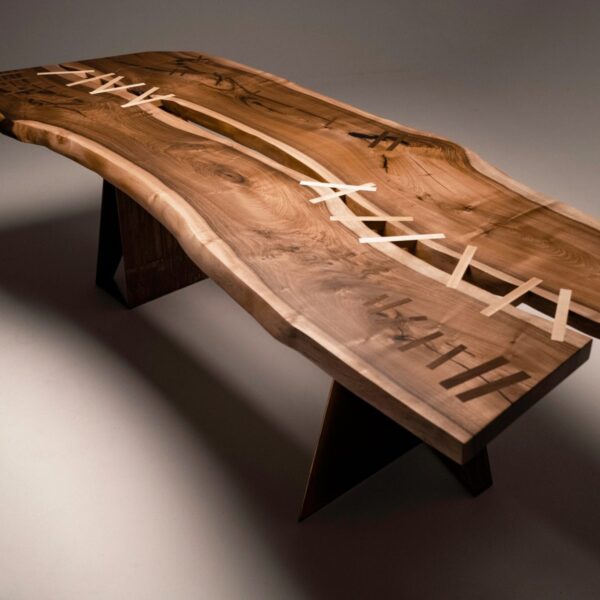 Walnut And Maple Dining Table | Stitched Maple Inlays