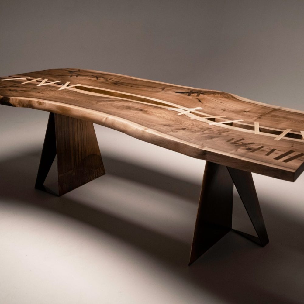 Walnut And Maple Dining Table | Stitched Maple Inlays