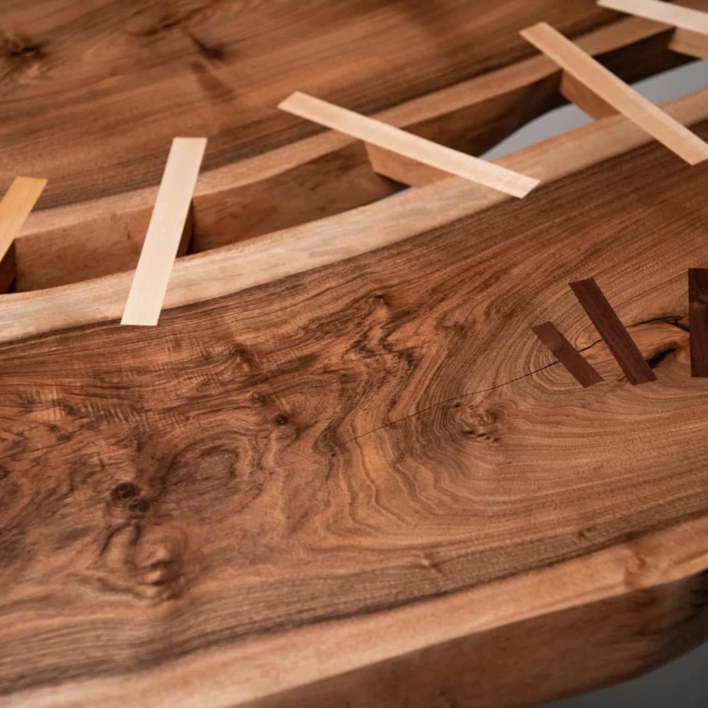 Walnut And Maple Dining Table | Stitched Maple Inlays