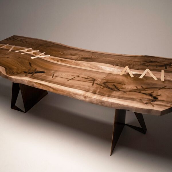 Walnut And Maple Dining Table | Stitched Maple Inlays